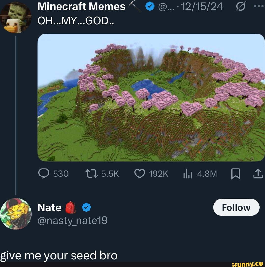 Minecraft Memes OH... MY...GOD.. Nate give me your seed bro - iFunny