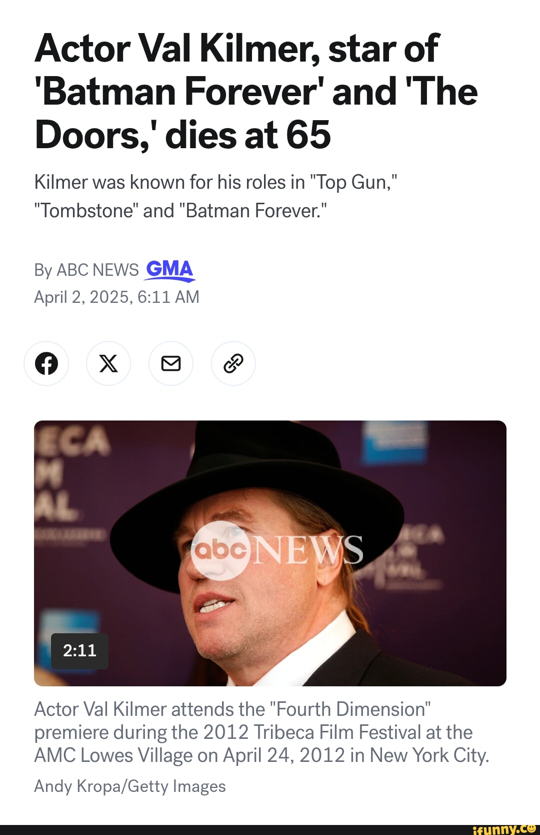 Actor Val Kilmer, star of 'Batman Forever' and 'The Doors,' dies at 65 Kilmer was known for his ...