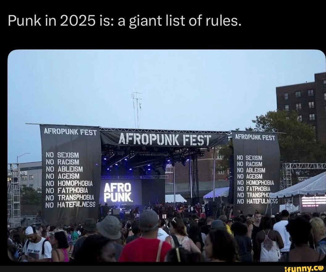 Punk in 2025 is: a giant list of rules. AFROPUNK FEST AFROPU AFRO NO ...