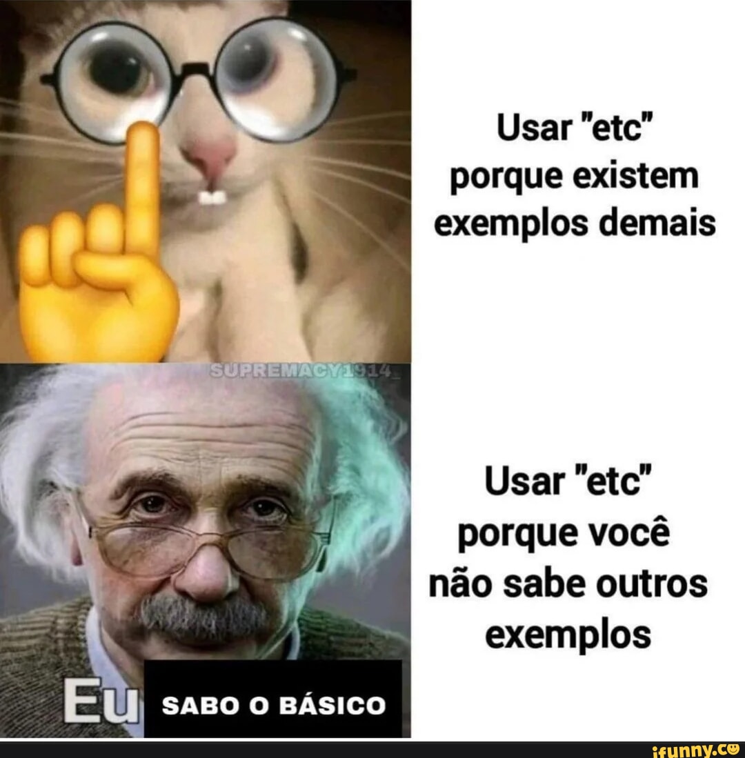 Usar "etc" porque existem exemplos demais Usar "etc" porque você não ...