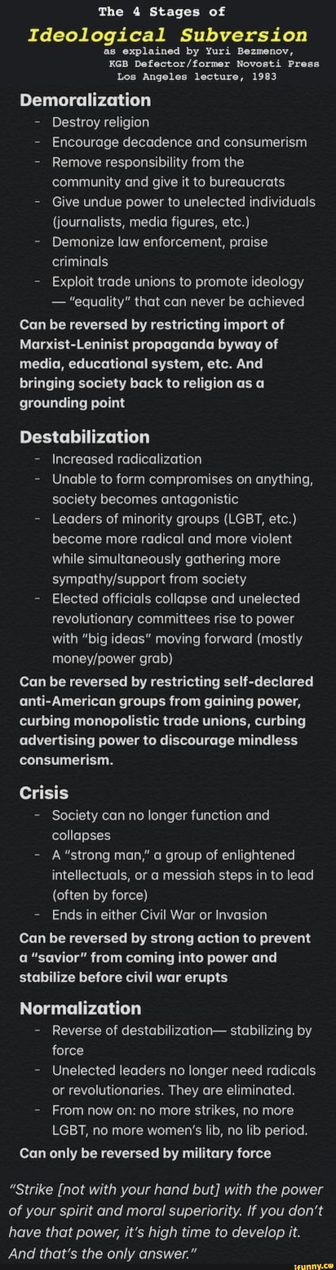 The 4 Stages of Ideological Subversion as explained by Yuri Bezmenov ...