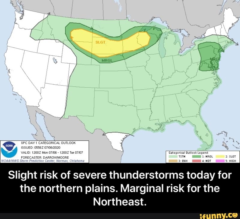 Slight risk of severe thunderstorms today for the northern plains ...