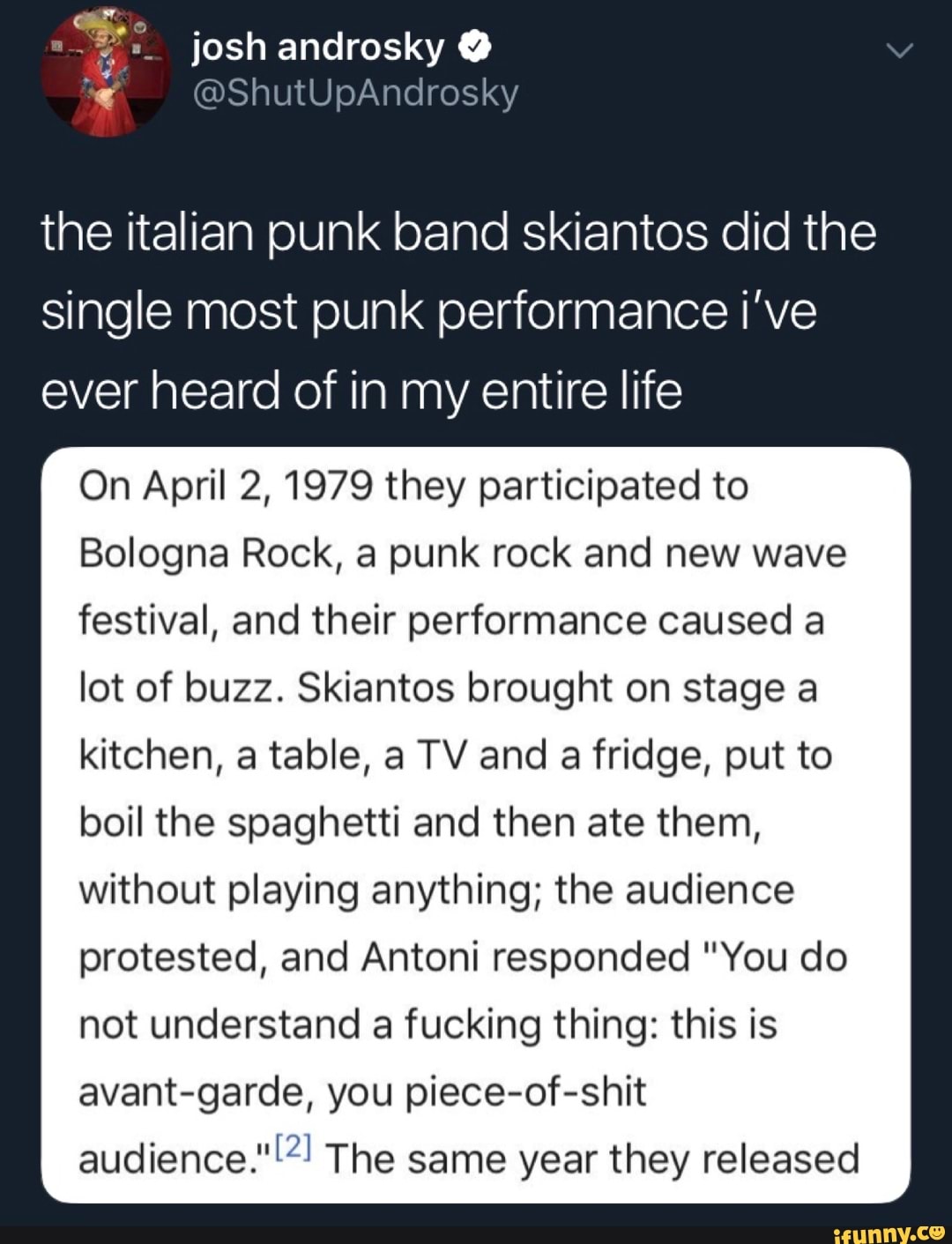 The italian punk band Skiantos did the single most punk performance i ...