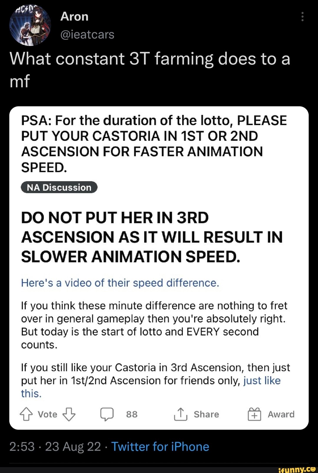 Aron @ieatcars mf What constant farming does to a PSA: For the duration ...
