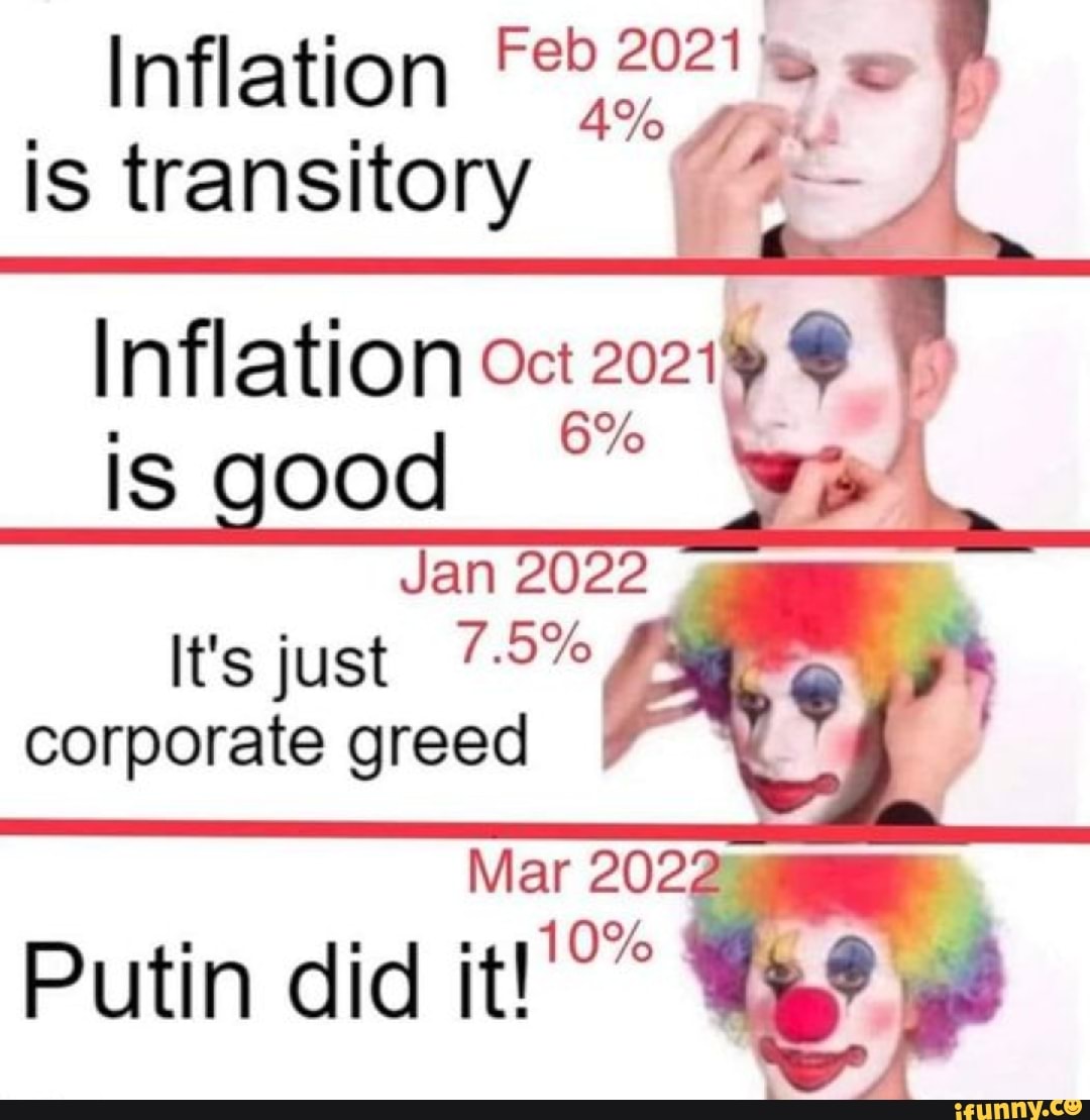 Inflation is transitory &Yo Oct Jan 2022 It's just corporate greed Mar ...