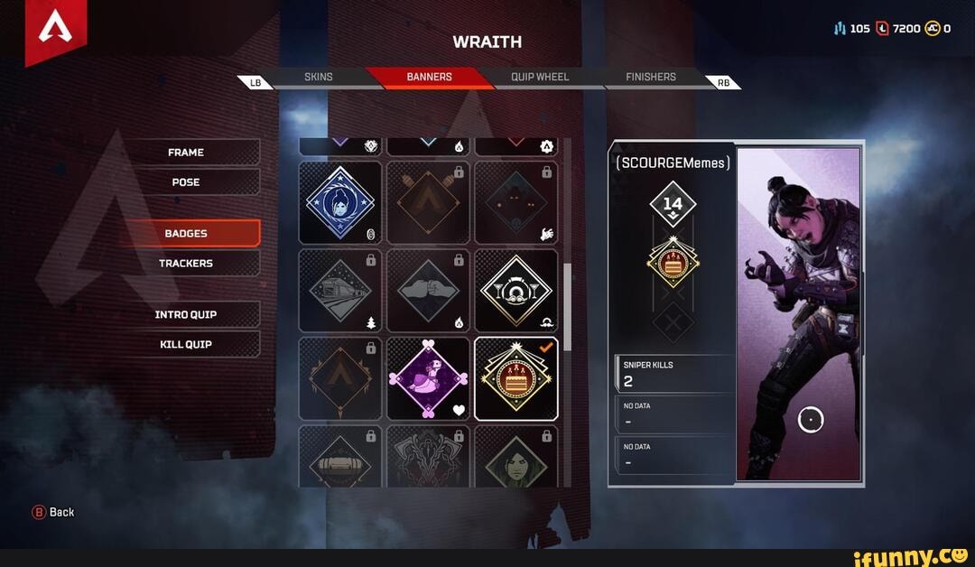 A WRAITH BANNERS QUIP WHEEL SKINS FRAME POSE TRACKERS INTRO QUIP KILL ...