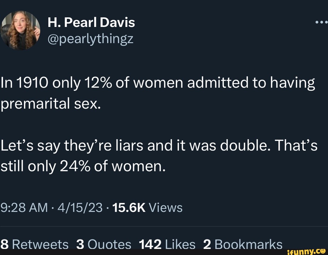 H. Pearl Davis @pearlythingz In 1910 only 12% of women admitted to ...
