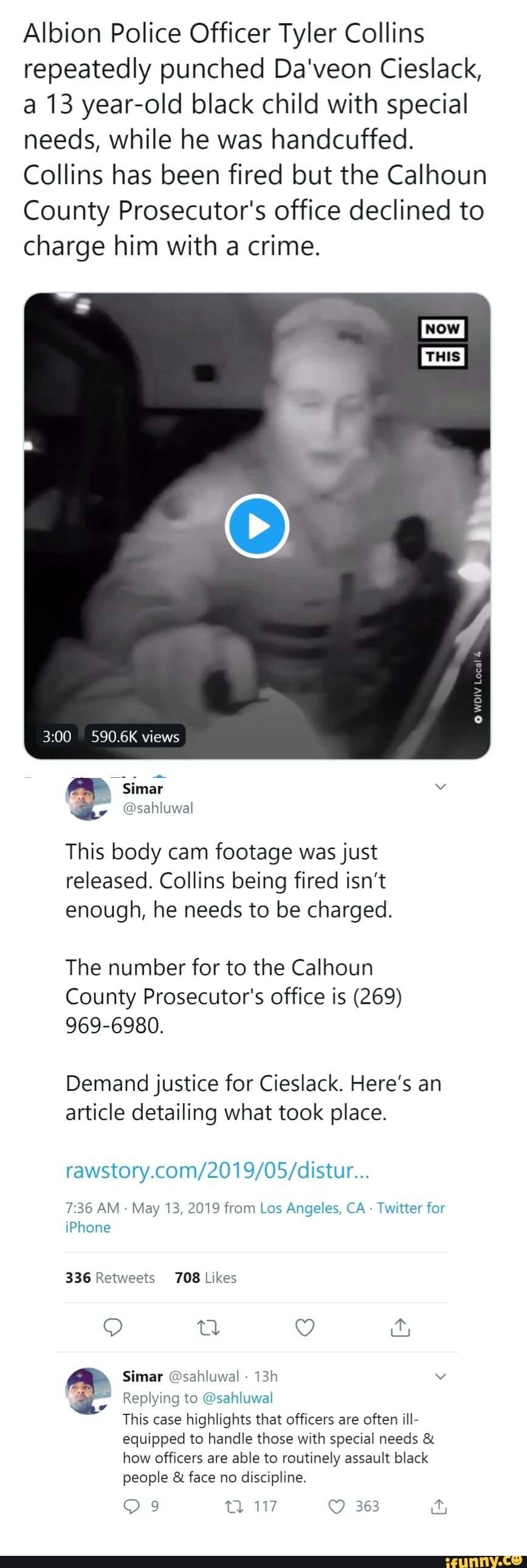 Albion Police Officer Tyler Collins repeatedly punched Da'veon Cieslack ...