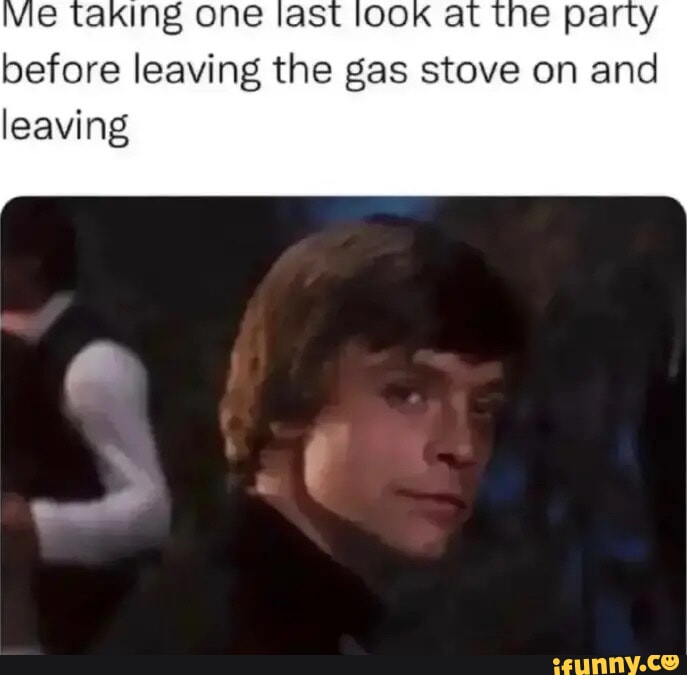 Vie taking one last lOOK at party before leaving the gas stove on and ...