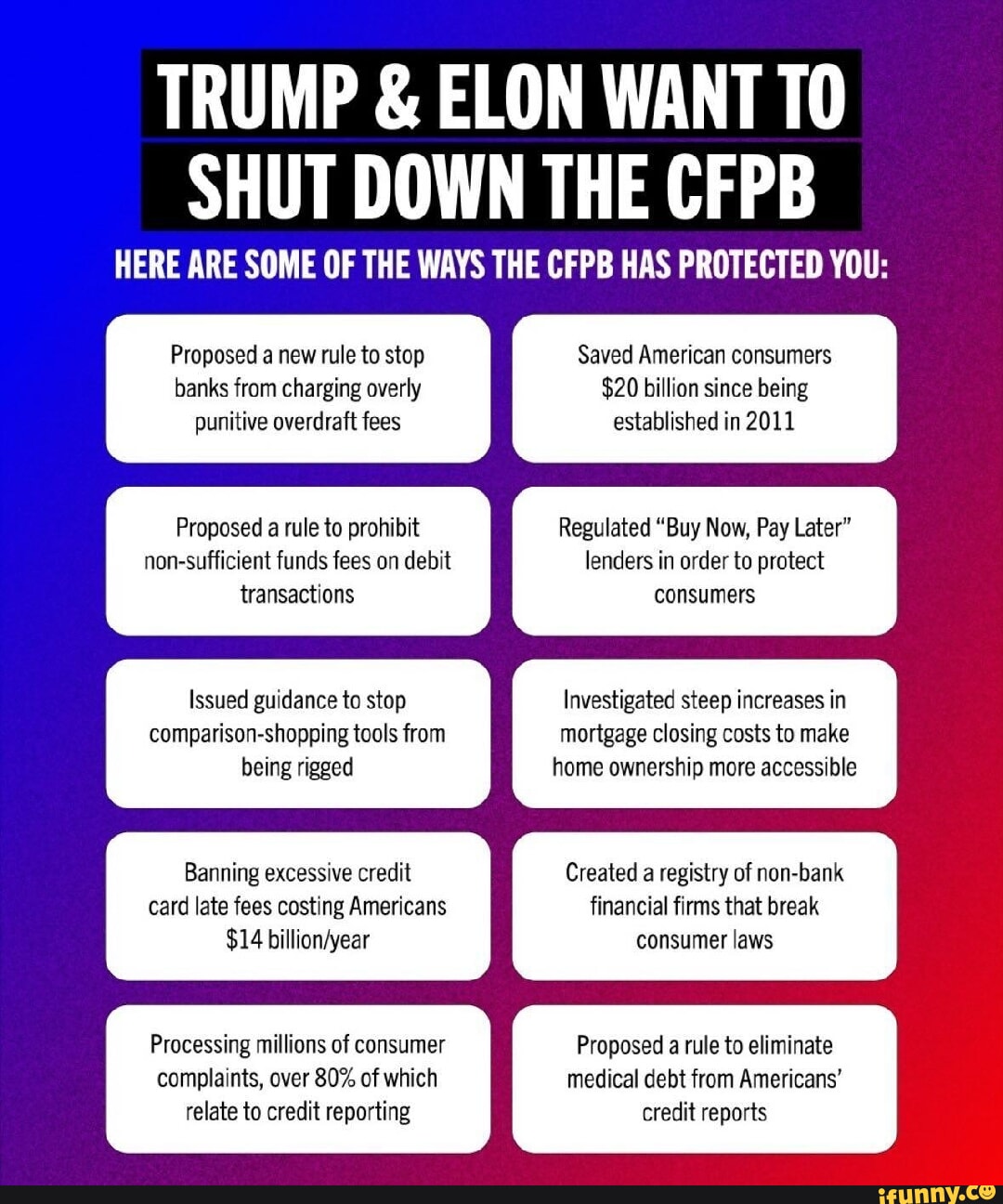 TRUMP ELON WANT SHUT DOWN THE CFPB HERE ARE SOME OF THE WAYS THE CFPB ...