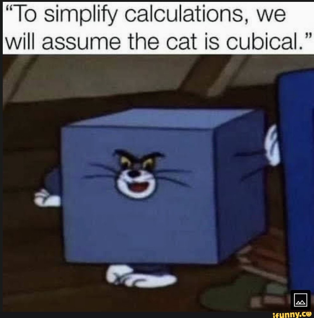 "To simplify calculations, we will assume the cat is cubical." - iFunny