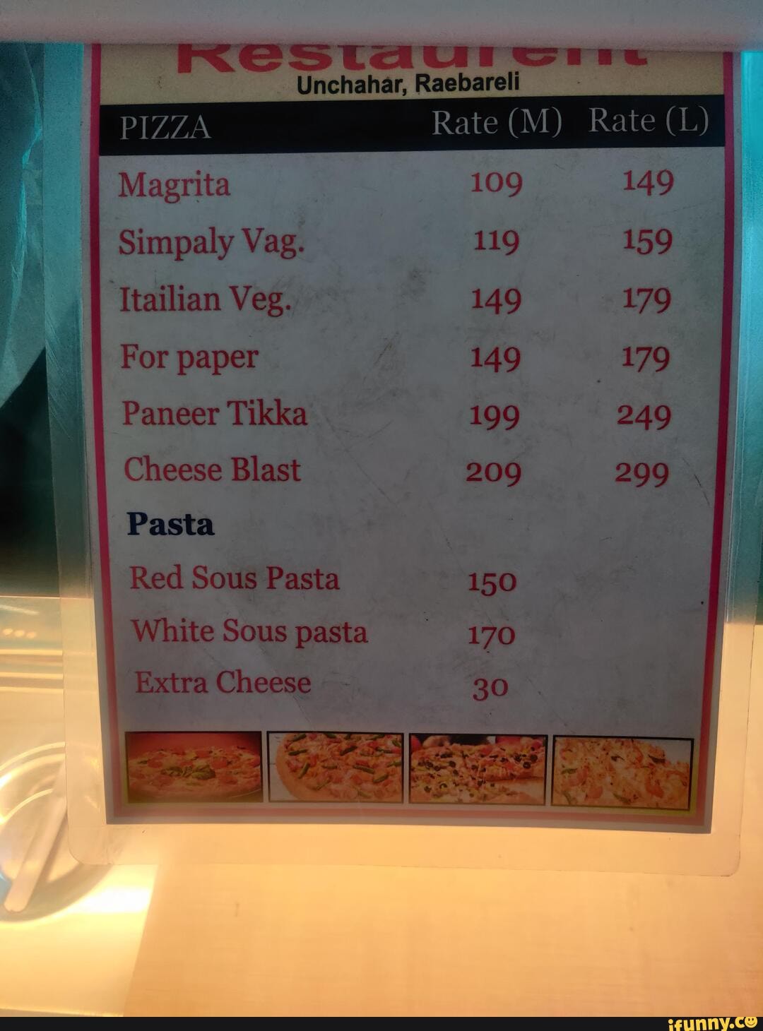TKes staurr Unchahar, Vag Unchahar, Rae PIZZA Rate (M) Rate (L Magrita ...