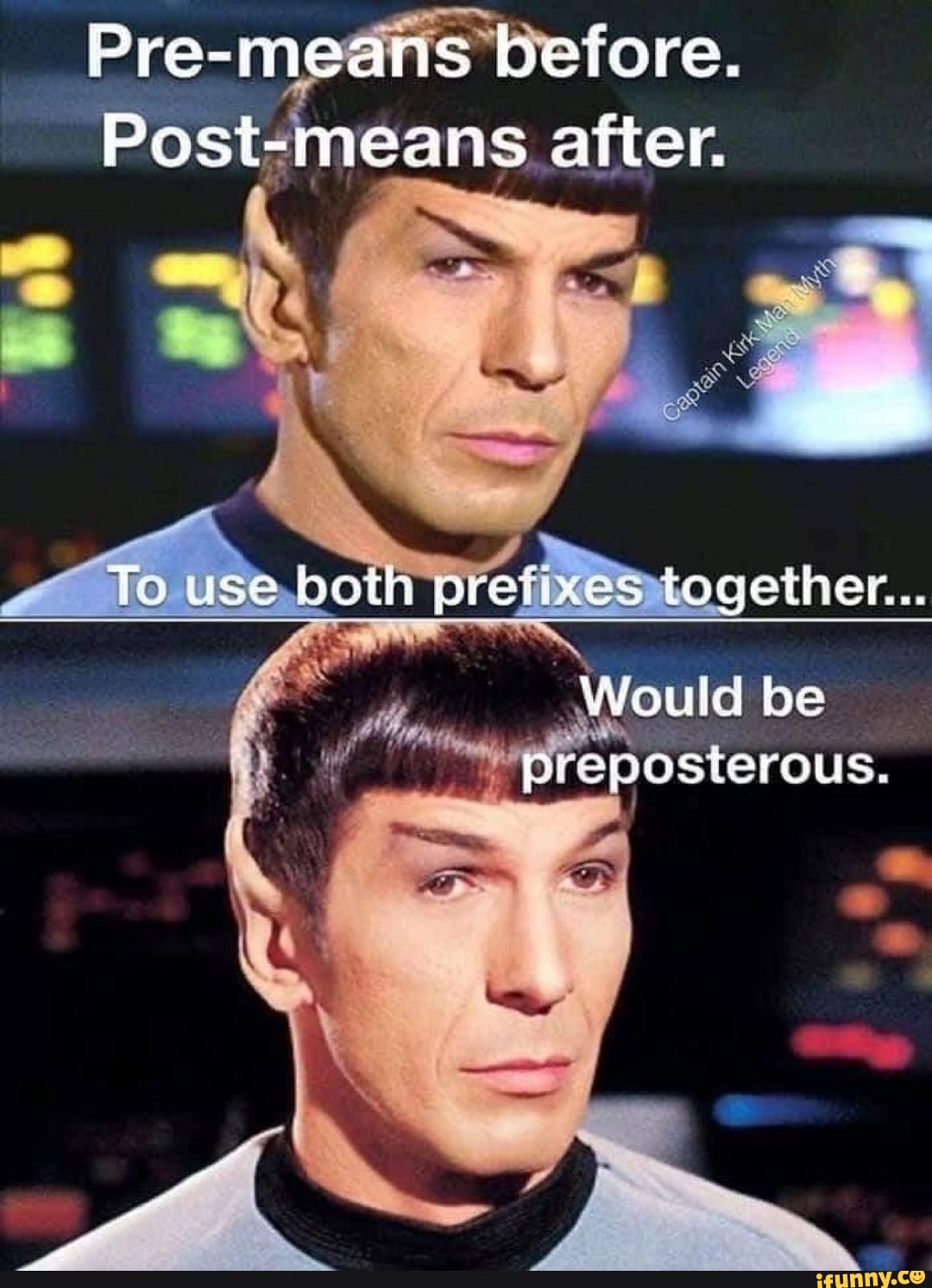 Pre-m before. -means after To use both prefi together... Would be ...