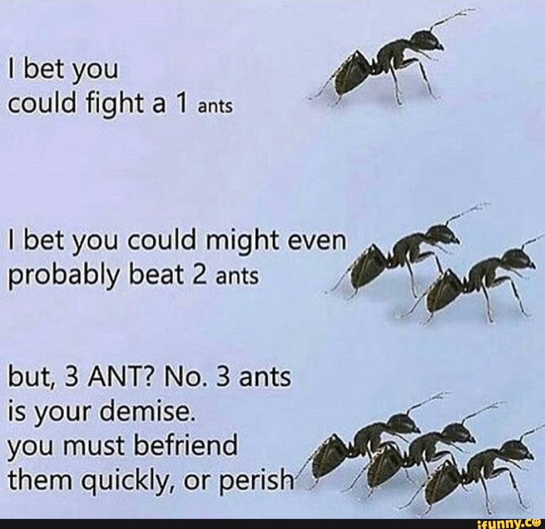 I bet you could fight a ants I bet you could might even probably beat 2 ...