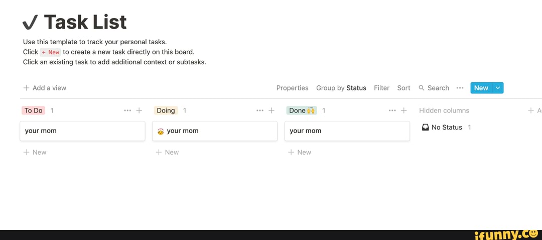 Task List Use this template to track your personal tasks. Click + New to create a new task ...