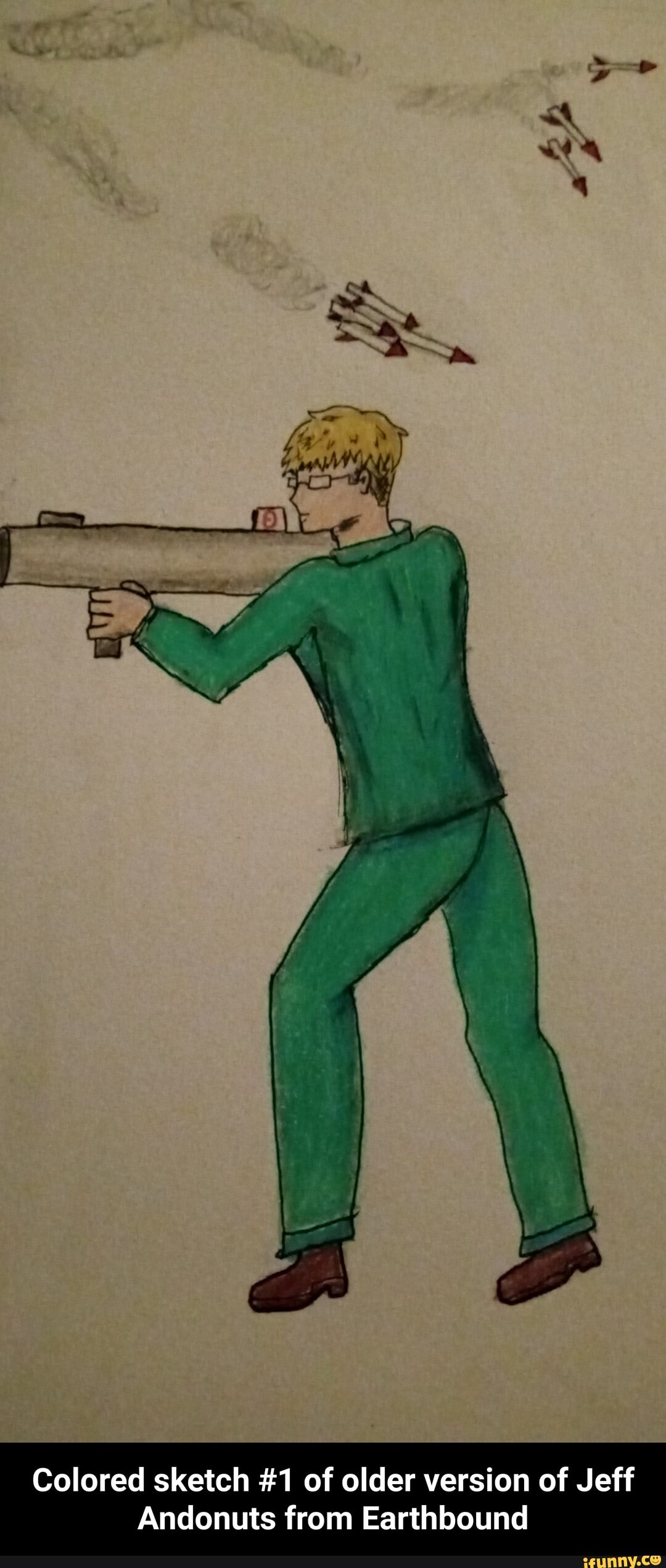 Colored sketch #1 of older version of Jeff Andonuts from Earthbound ...