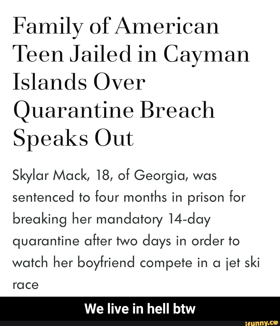 Family of American Teen Jailed in Cayman Islands Over Quarantine Breach ...