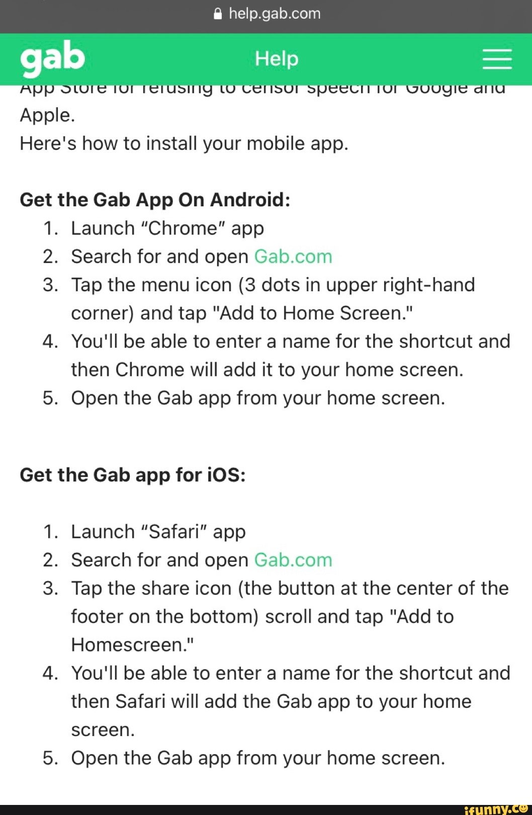 Help Apple. Here's how to install your mobile app. Get the Gab App On ...