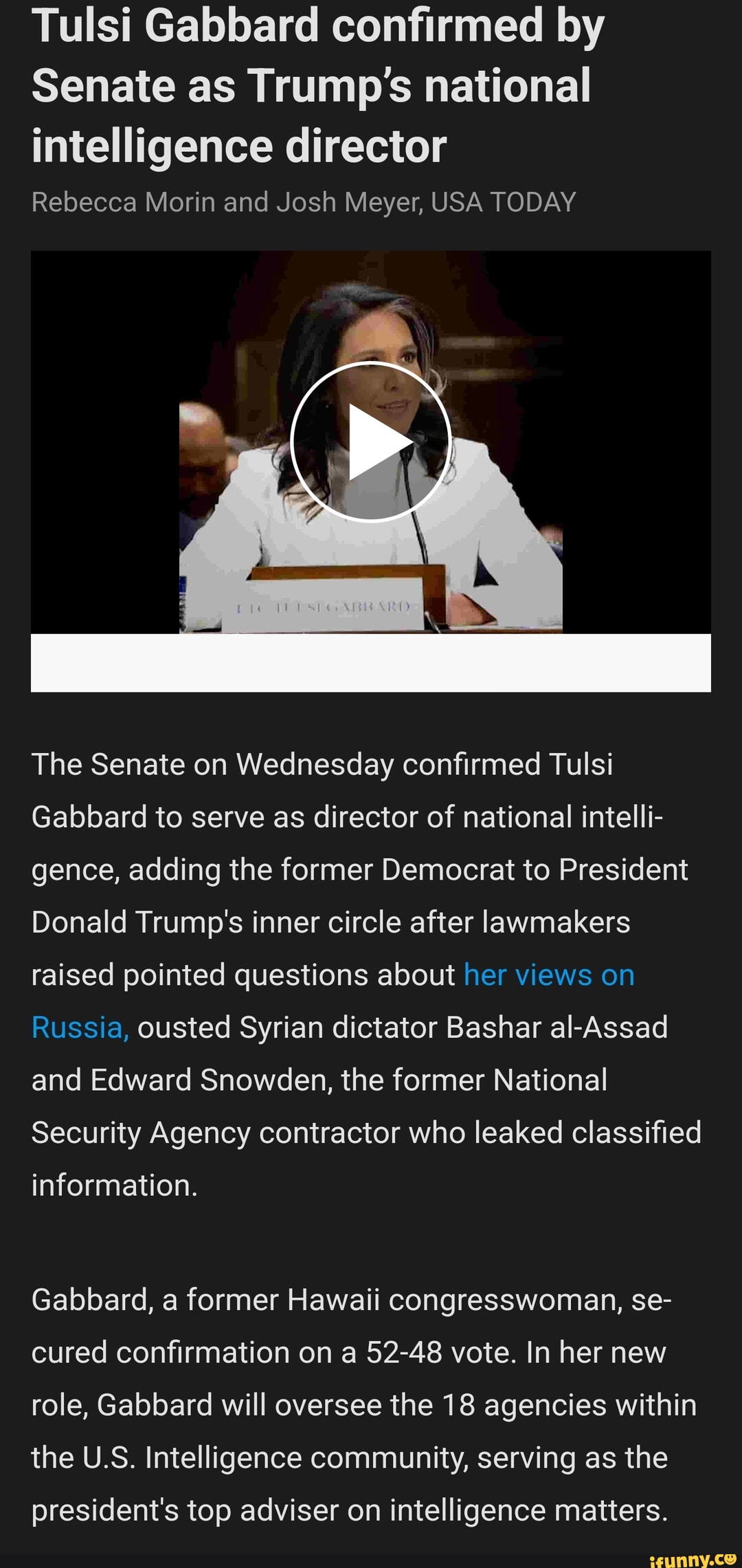 Tulsi Gabbard confirmed by Senate as Trump's national intelligence ...