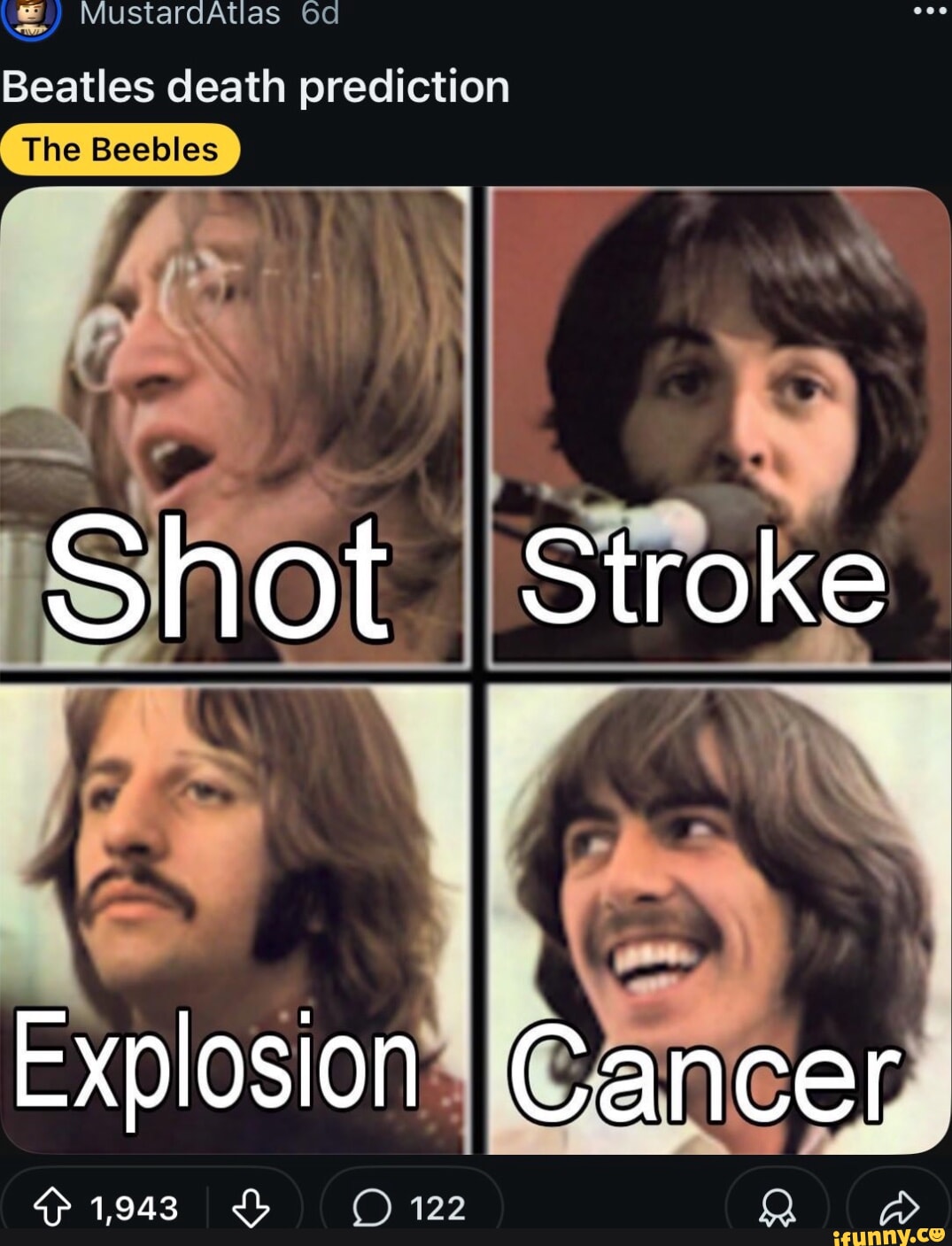 MustaraAilas Beatles death prediction The Beebles Shot Stroke Explosion ...