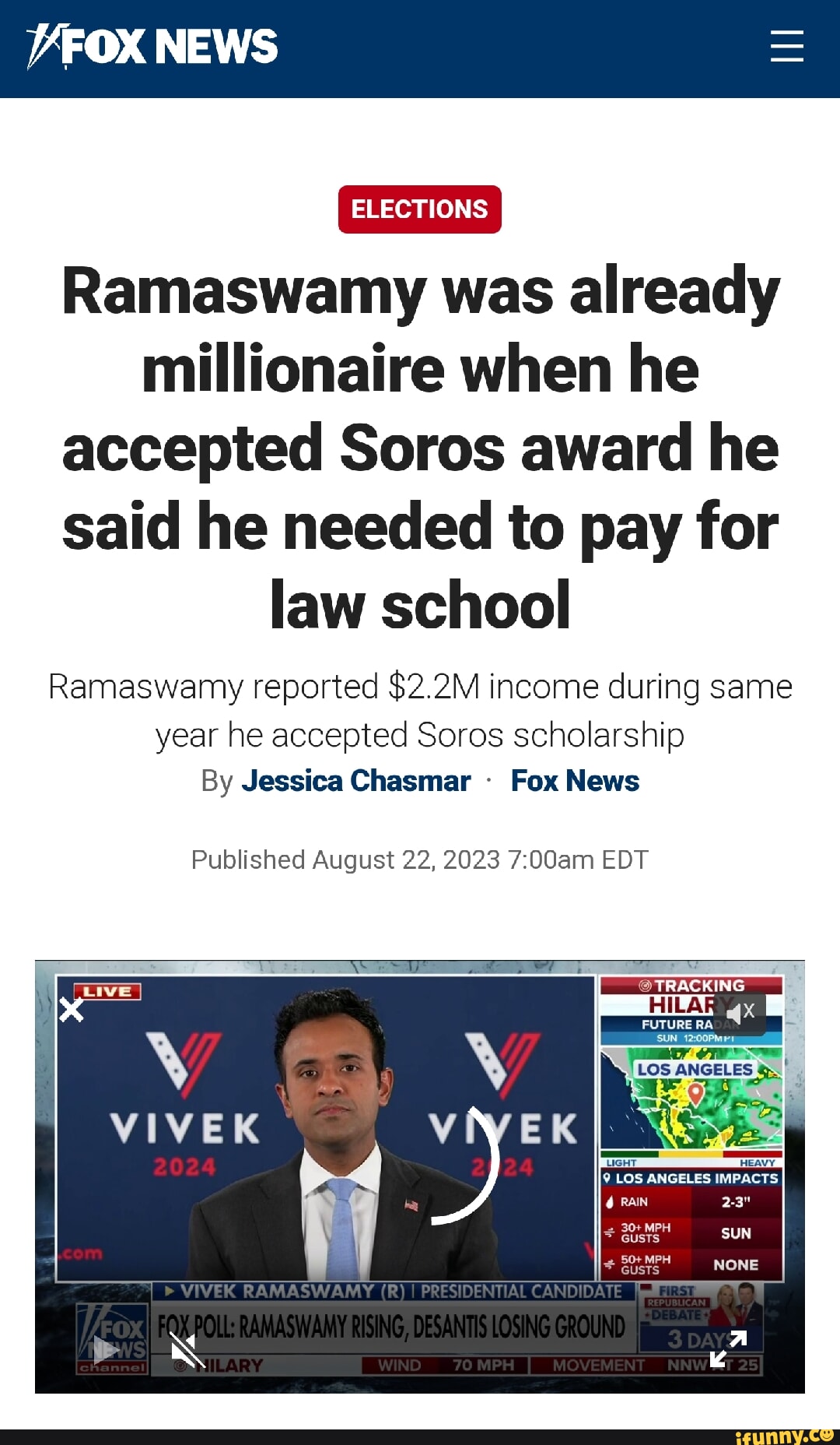 NEWS I ELECTIONS I Ramaswamy was already millionaire when he accepted ...