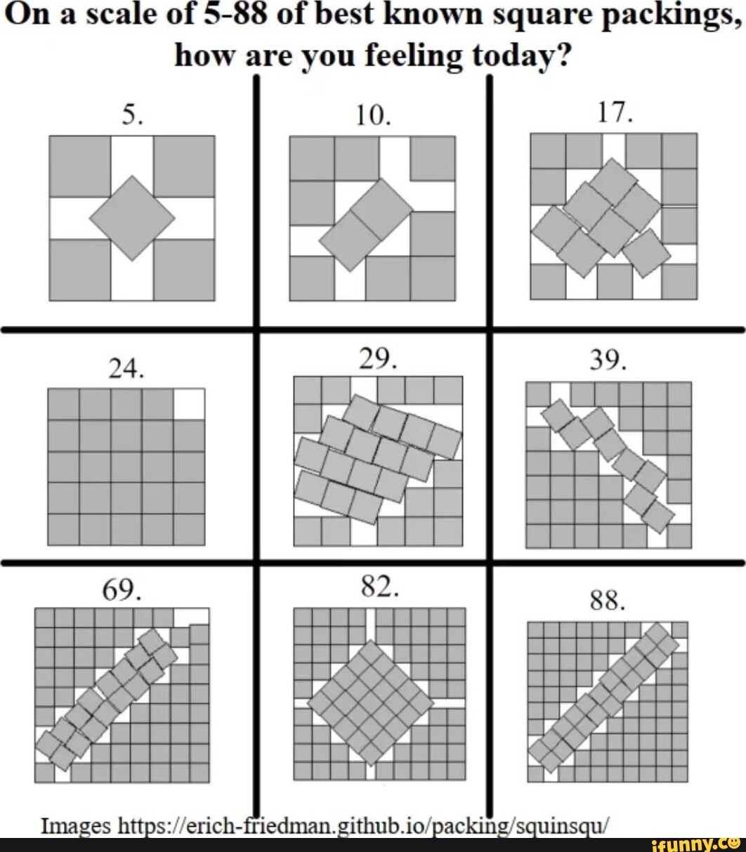 On a scale of 5-88 of best known square packings, how are you feeling ...