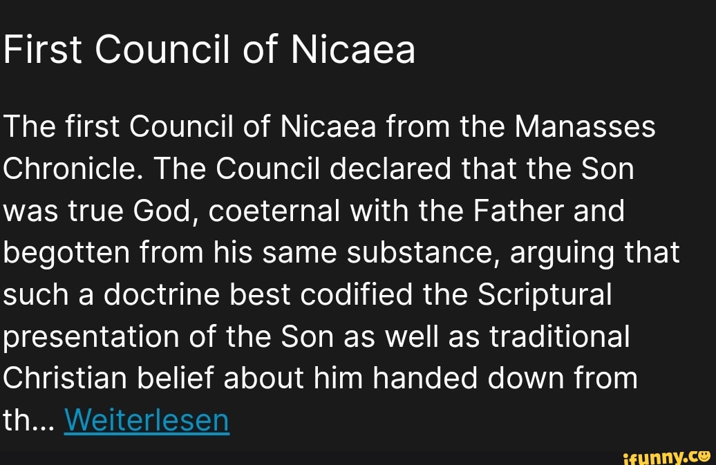 First Council of Nicaea The first Council of Nicaea from the Manasses ...