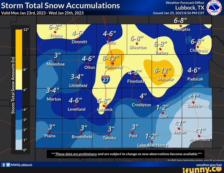 Storm Total Snow Accumulations Lubbock, 'Weather TX Valid Mon Jan 23rd ...