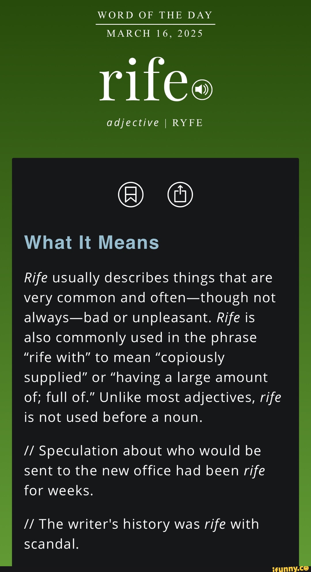 WORD OF THE DAY MARCH 16, 2025 rifes adjective I RYFE What It Means ...