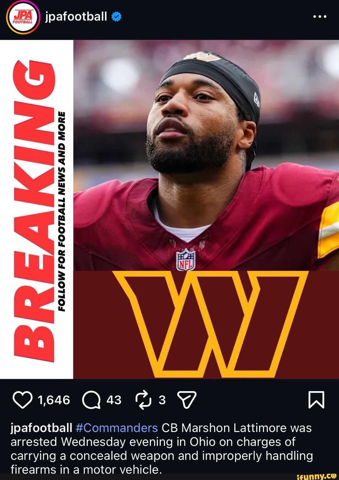 Jpafootball MEWS 1646 jpoafootball #Commanders CB Marshon Lattimore was ...