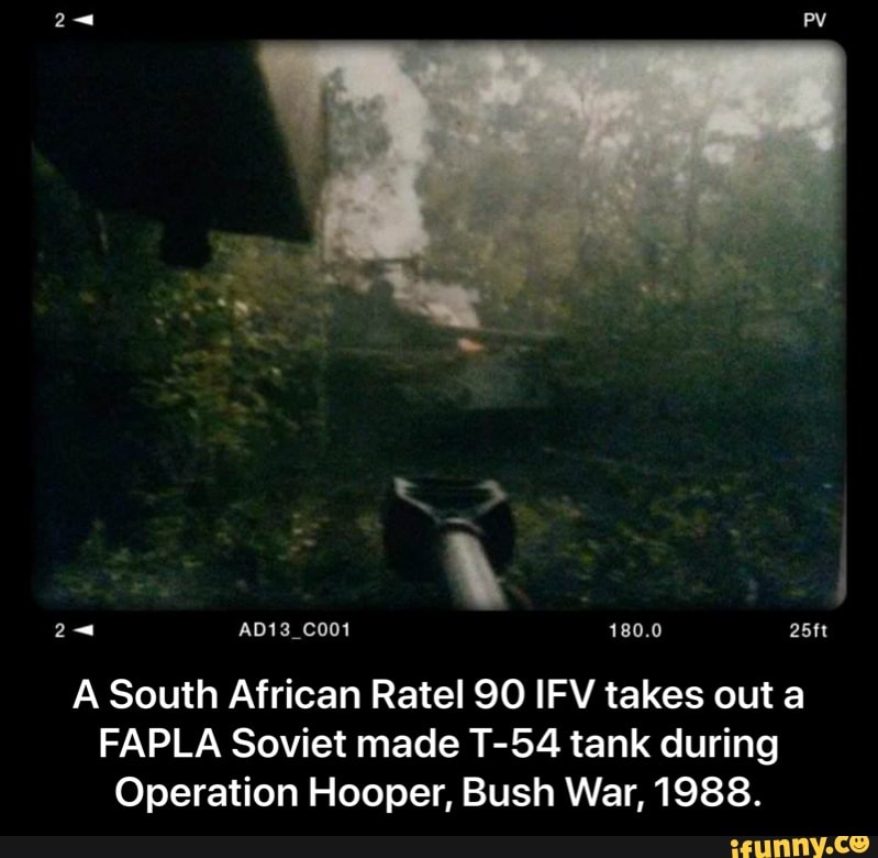 A South African Ratel 90 IFV takes out a FAPLA Soviet made T-54 tank ...