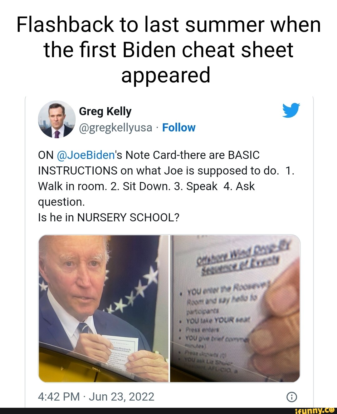 Flashback to last summer when the first Biden cheat sheet appeared Greg ...