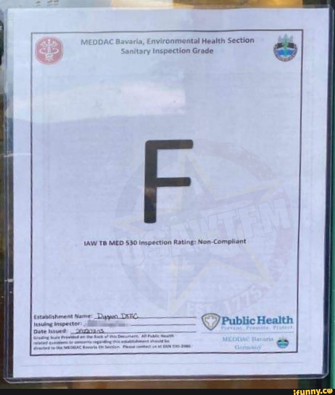 DDAC Bavaria, Environmental Health Section Sanitary Inspection Grade ...