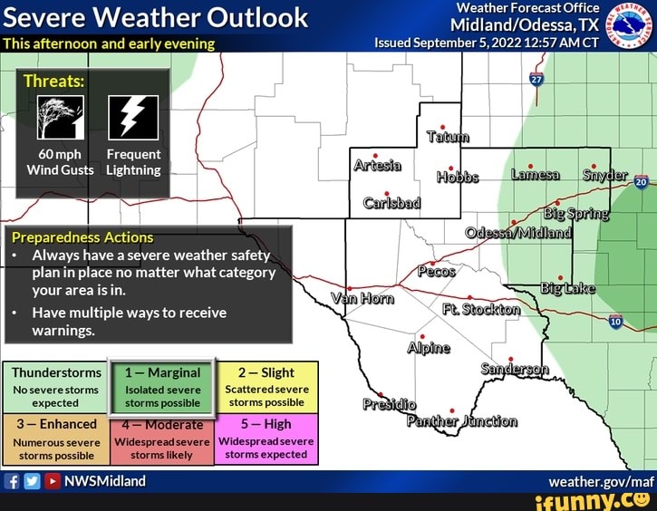 Severe Weather Outlook This afternoon and early evening Threats: 60mph ...