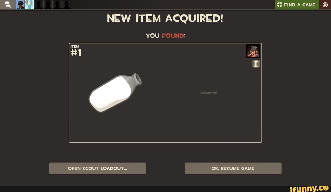 NEW ITEM ACQUIRED! YOU FOUND: ITEM #1 OPEN SCOUT LOADOUT... OK, RESUME ...
