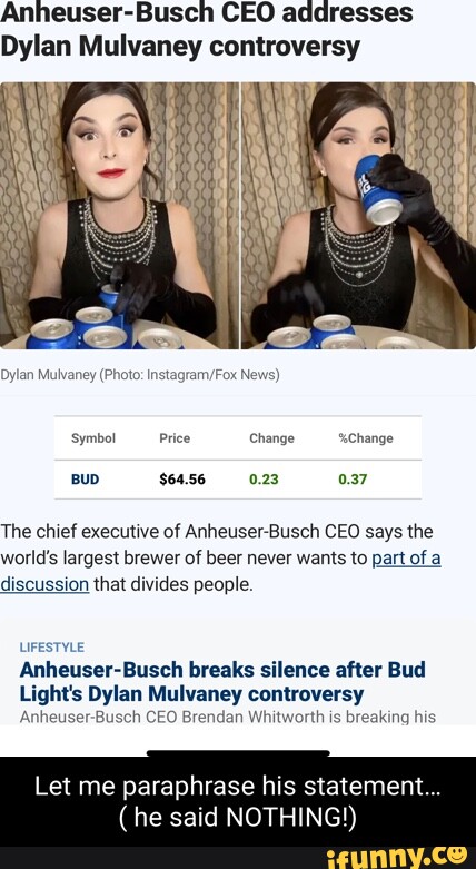 Anheuser-Busch CEO addresses Dylan Mulvaney controversy Dylan Mulvaney (Photo: News) symbol ...