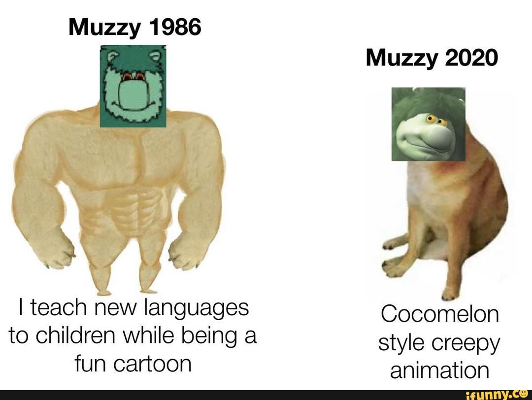 Muzzy 1986 Muzzy 2020 I teach new languages Cocomelon to children while ...