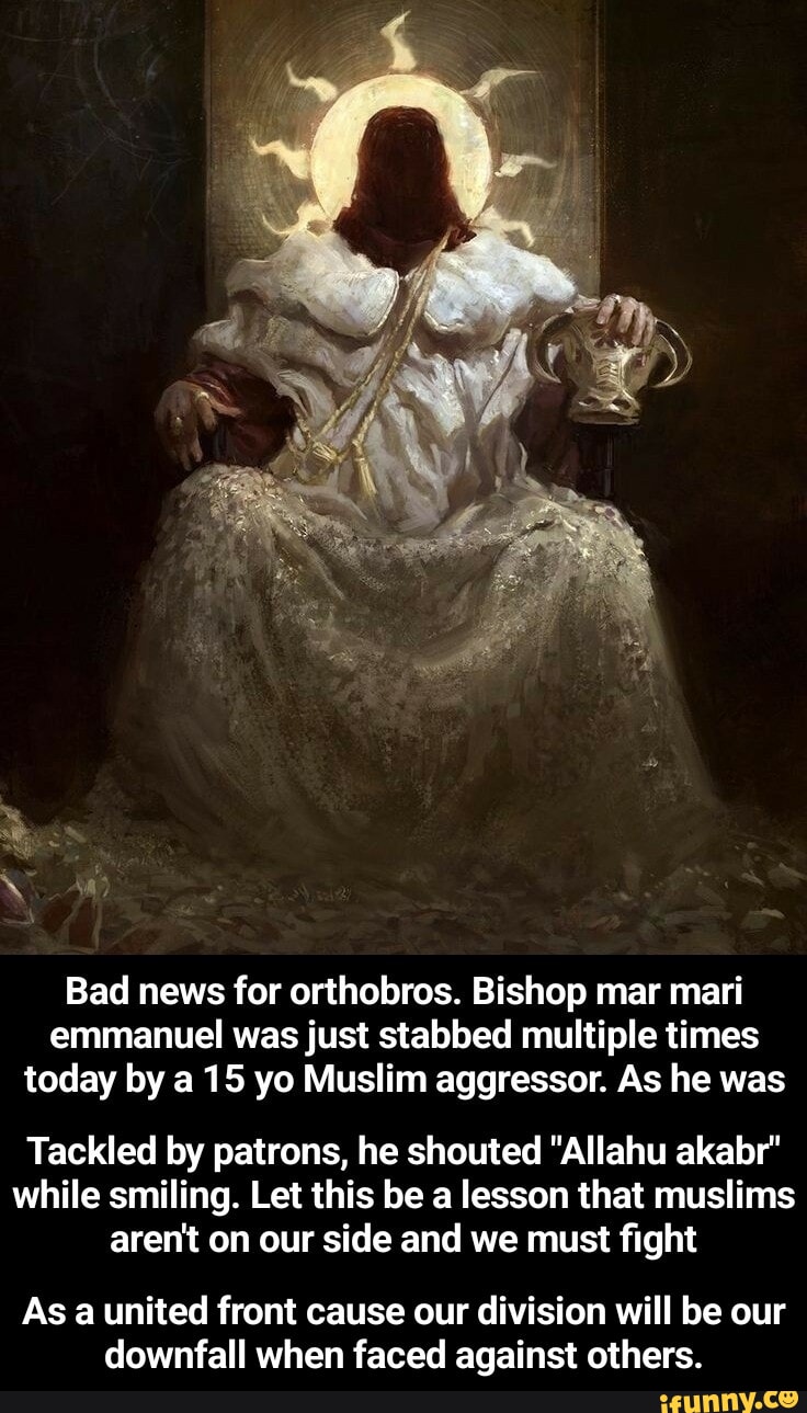 Bad news for orthobros. Bishop mar mari emmanuel was just stabbed ...
