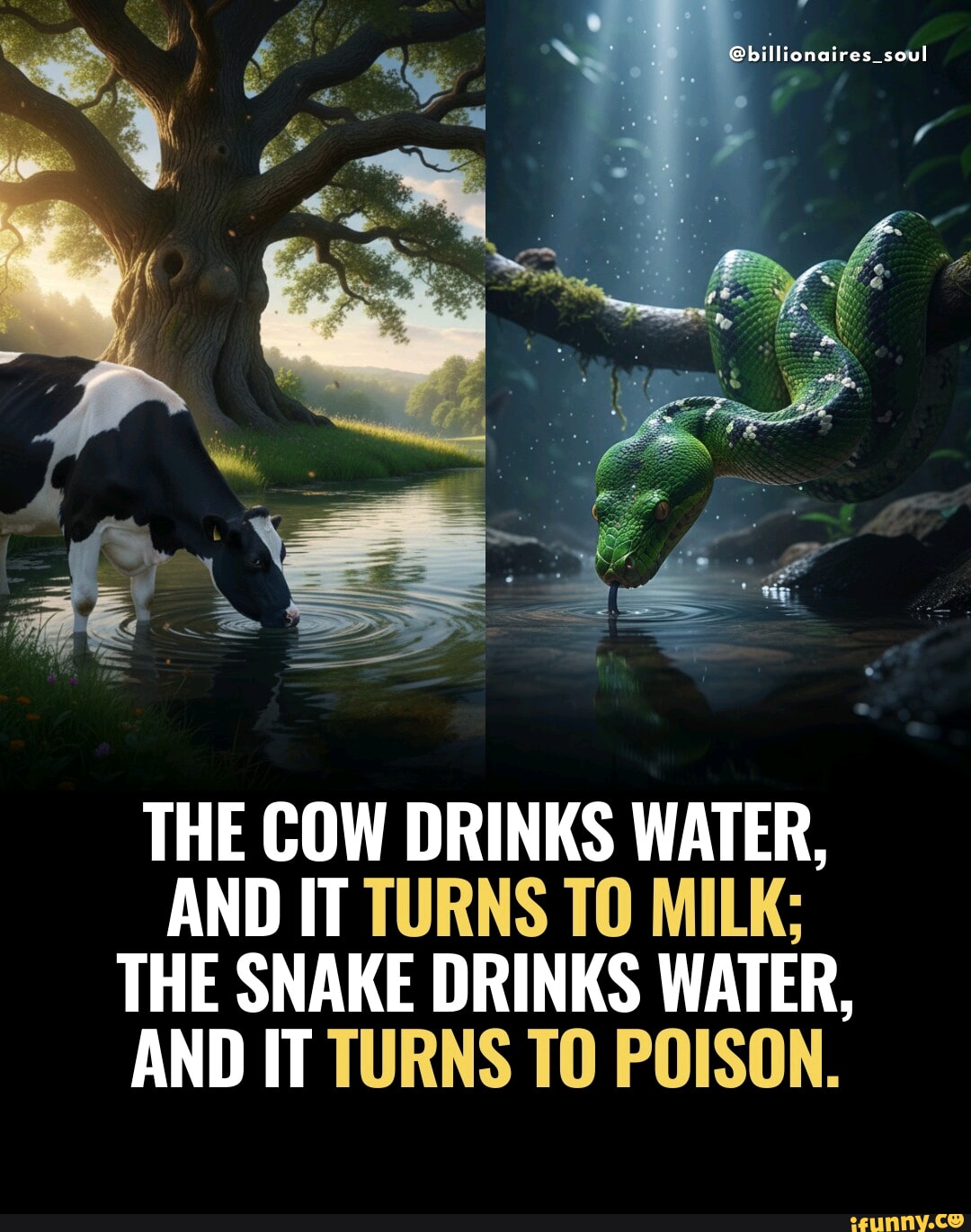THE COW DRINKS WATER, AND IT TURNS TO MILK; THE SNAKE DRINKS WATER, AND ...