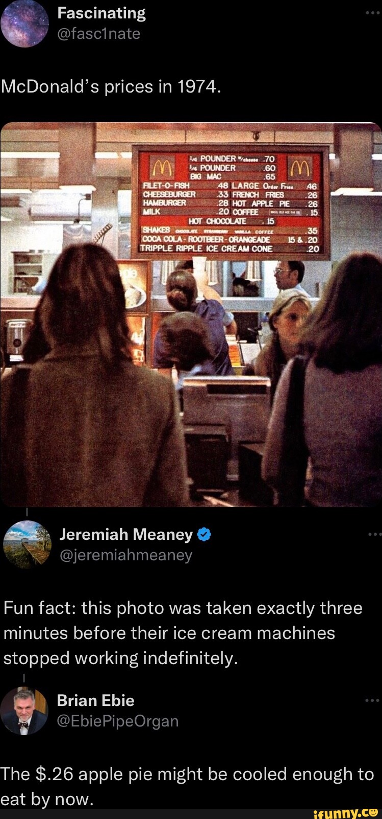 Fascinating @fascinate McDonald's prices in 1974. 20 Jeremiah Meaney ...
