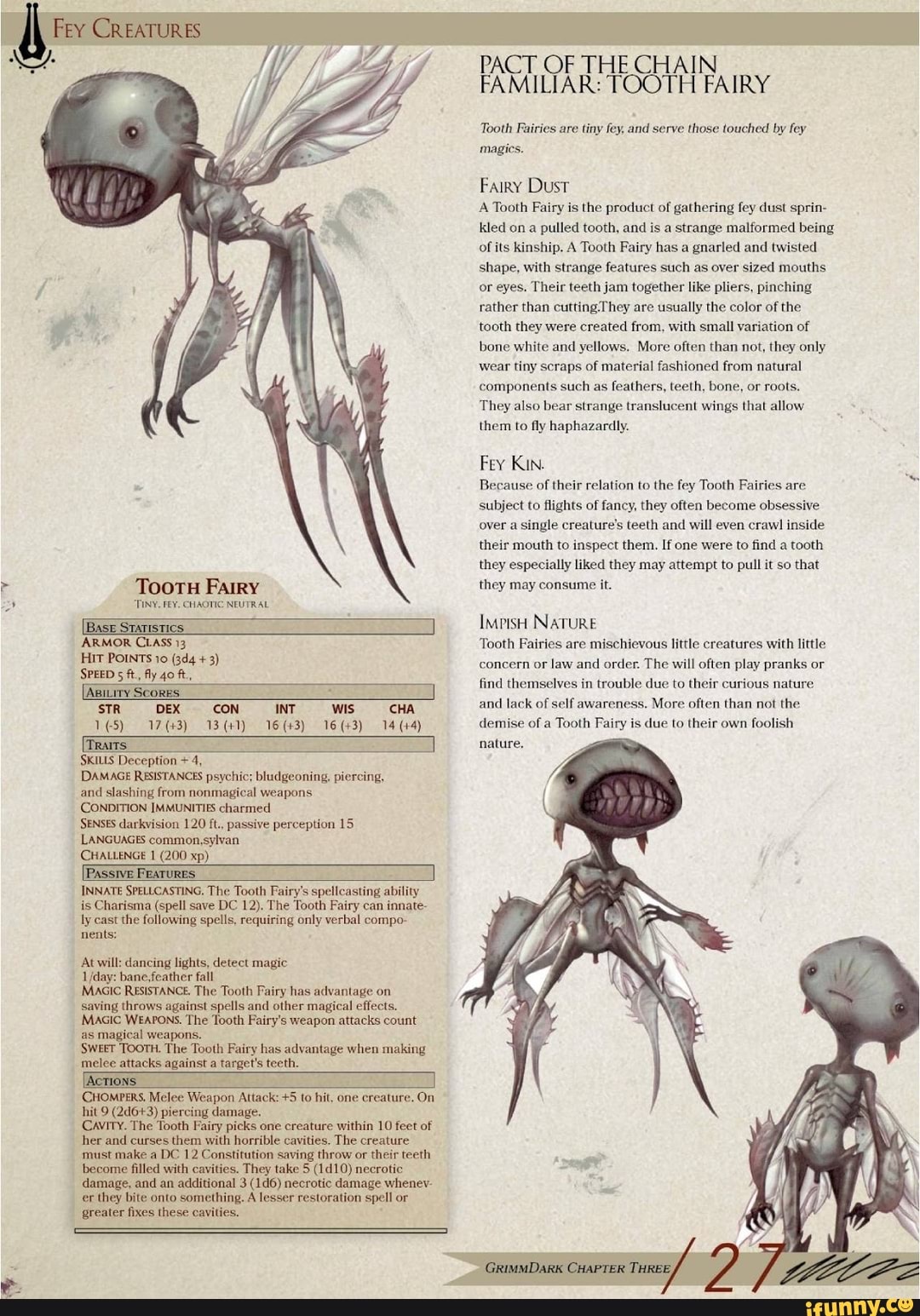 Fey CREATURES TooTH Fairy TINY. FEY. CHAOTIC NEUTRAL ARMOR CLASS 13 HIT ...