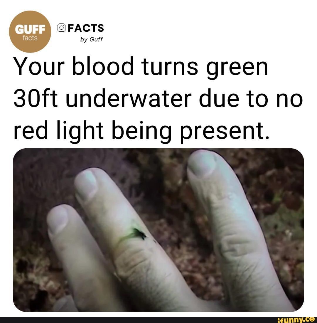 FACTS by Guff Your blood turns green 30ft underwater due to no red ...