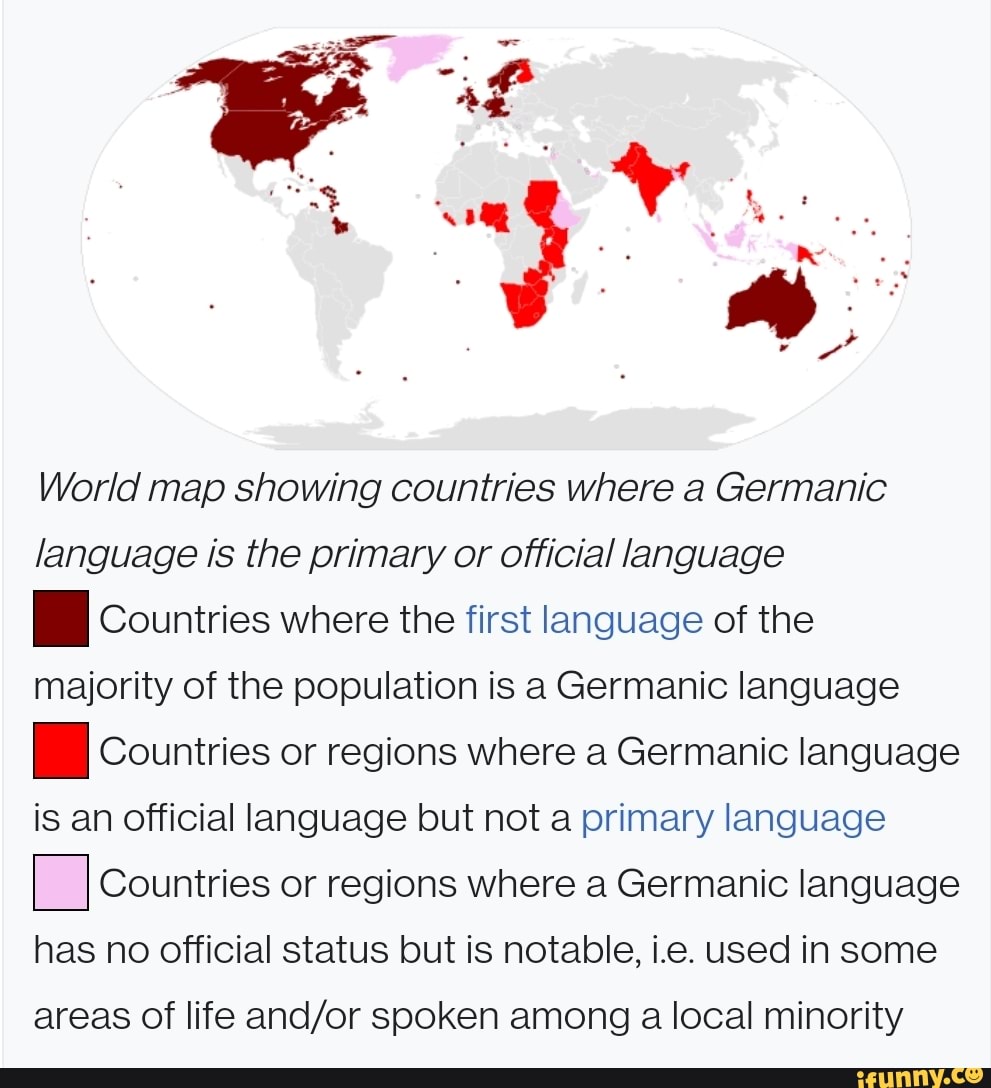 World map showing countries where a Germanic language is the primary or ...