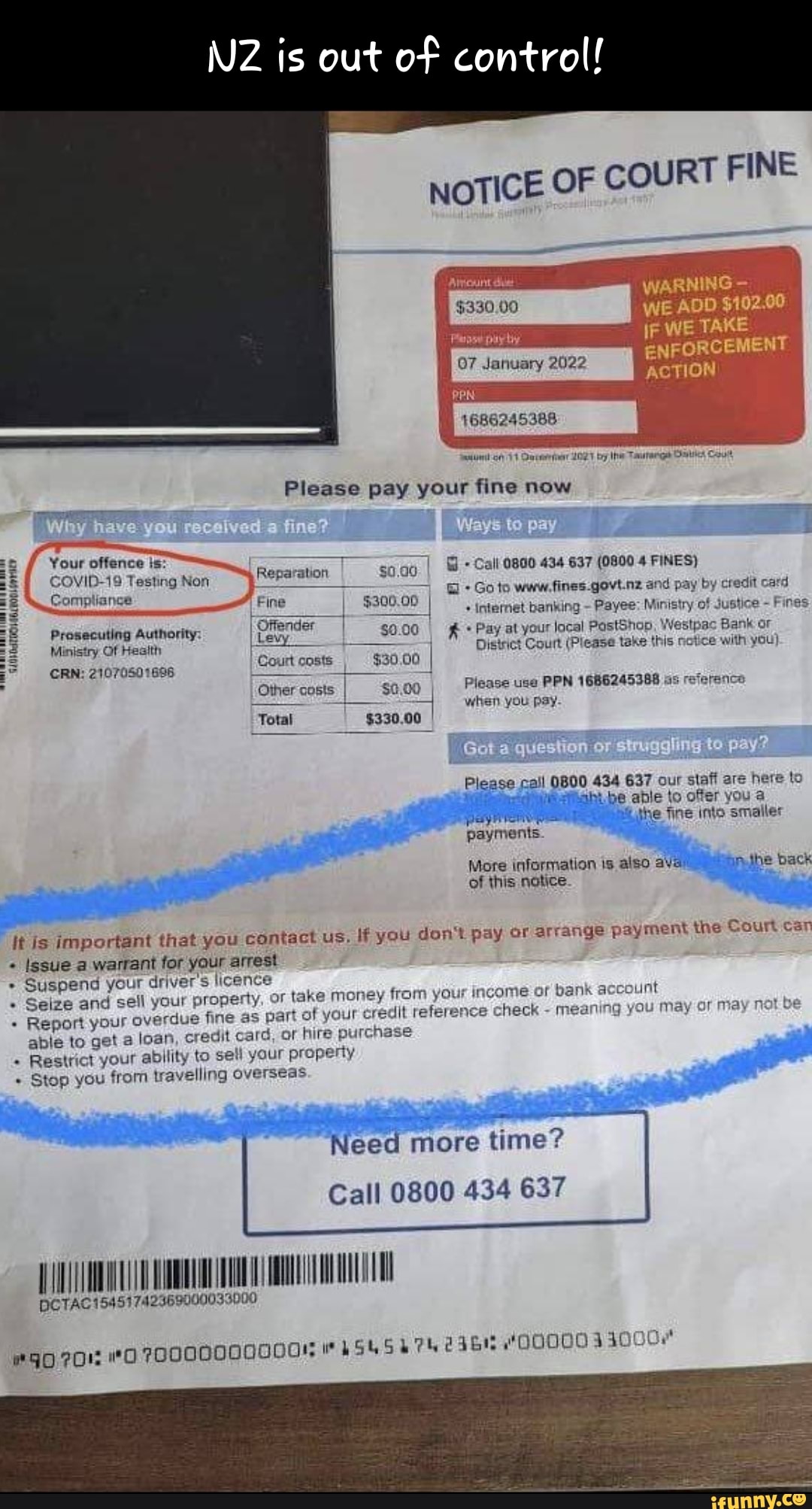 Is out of control! NOTICE OF COURT FINE WARNING WE TAKE 07 January 2022 ...
