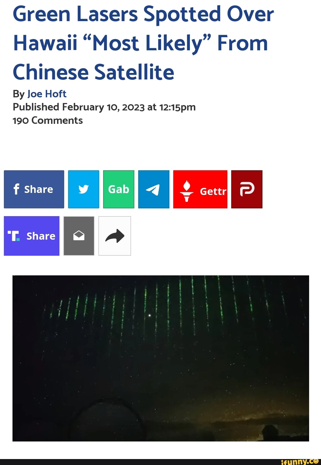 Green Lasers Spotted Over Hawaii "Most Likely" From Chinese Satellite ...