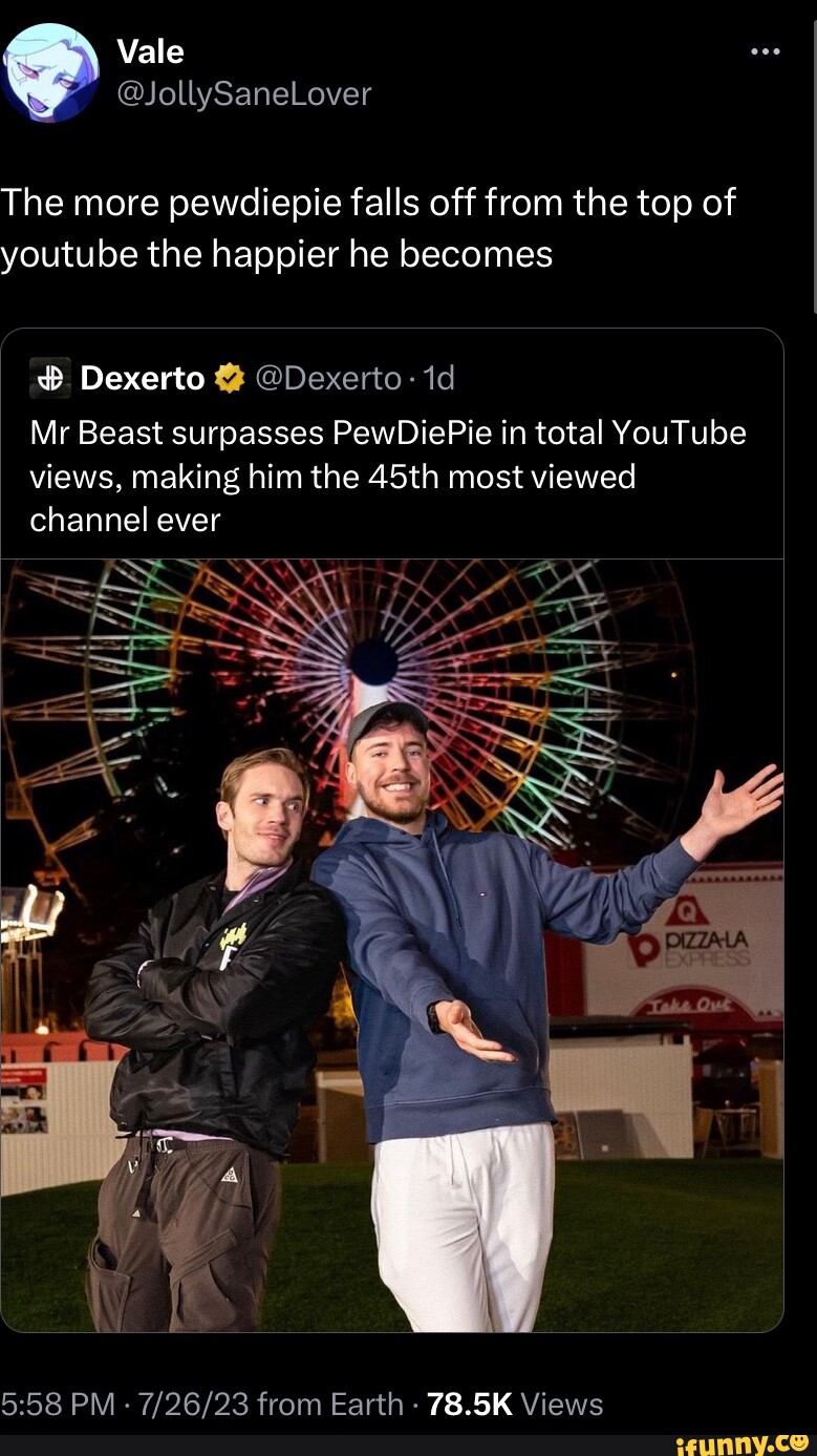 Vale The more pewdiepie falls off from the top of youtube the happier he becomes Dexerto ...