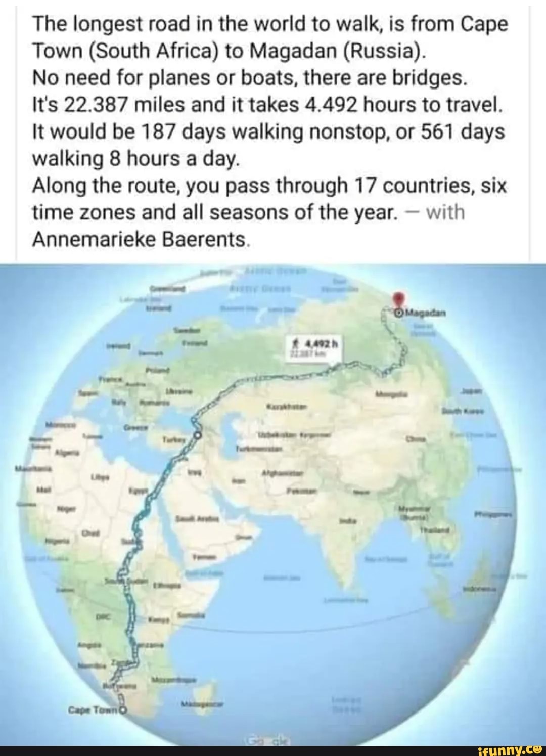 The longest road in the world to walk, is from Cape Town (South Africa ...