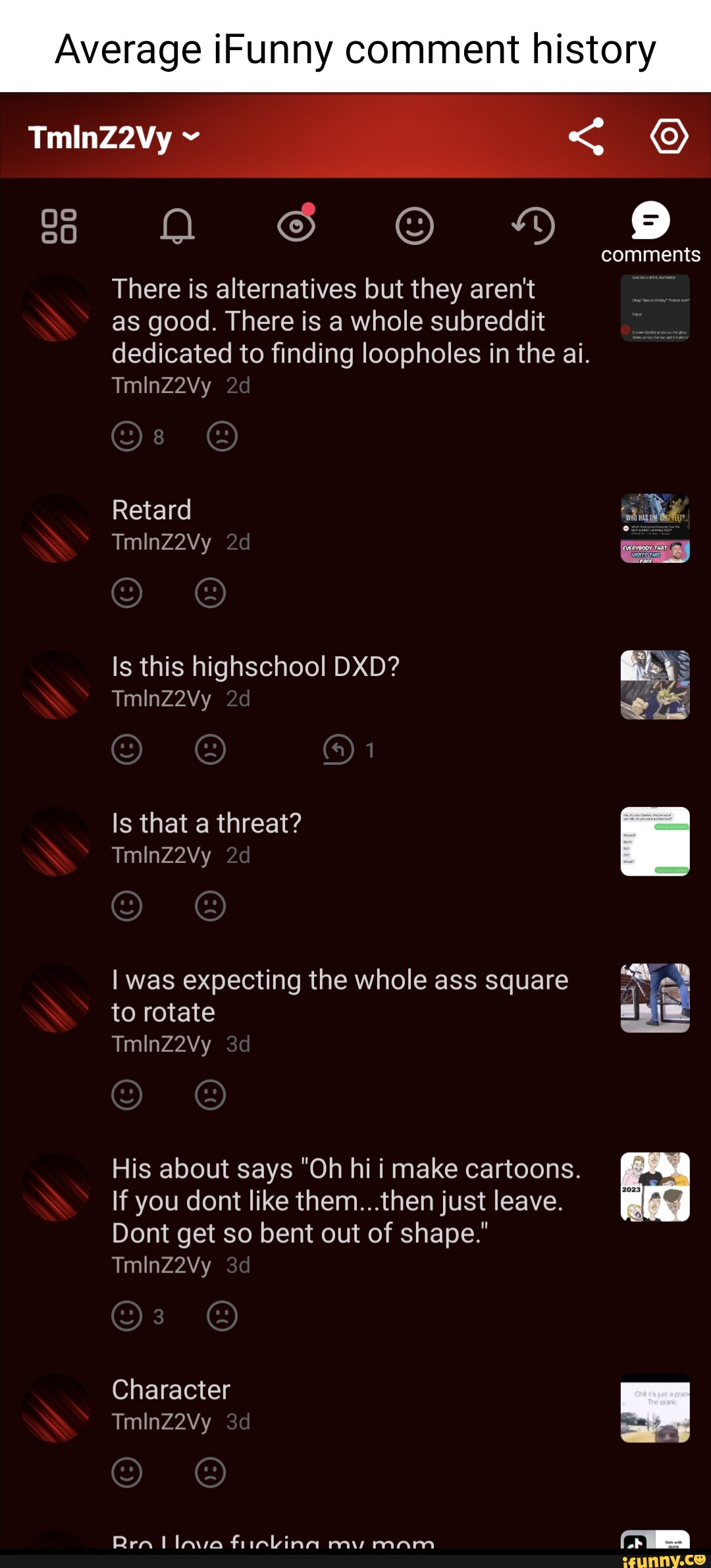 Average iFunny comment history TminZ2Vy