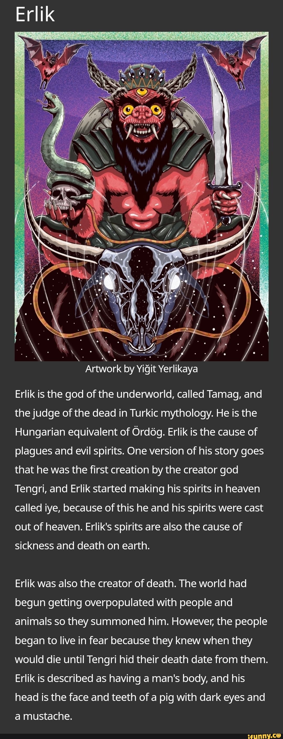 Artwork by Yigit Yerlikaya Erlik is the god of the underworld, called ...