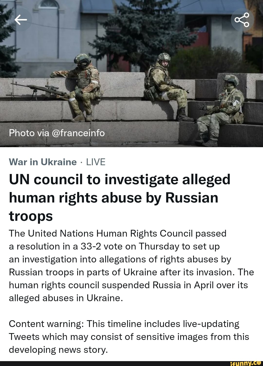 Photo via @franceinfo War in Ukraine LIVE UN council to investigate ...